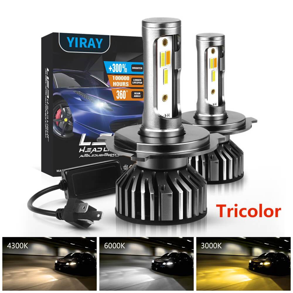 YIRAY 2PCS Tri Color LED Headlight H4 H11 H7 9005/HB3 9006/HB4 H1 H8 H9 Led lamp CSP CHIP Car ...