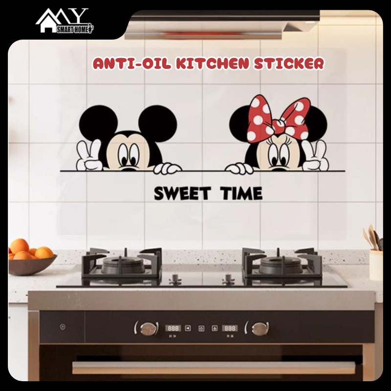 Mickey & Minnie Kitchen Wall Sticker Anti-Oil Transparent Wallpaper ...