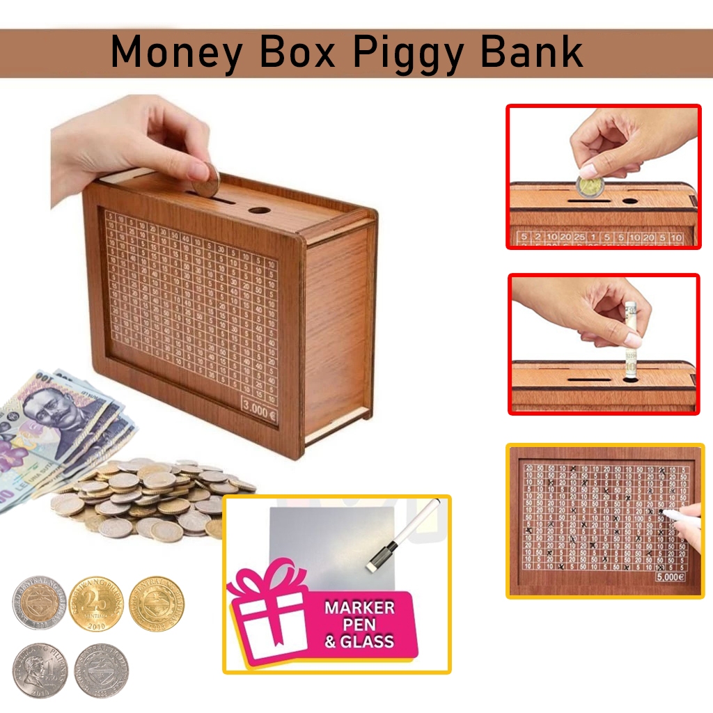 【Ready Stock】Wooden Piggy Banks Cash Boxes Money Saving Box Wood Money ...