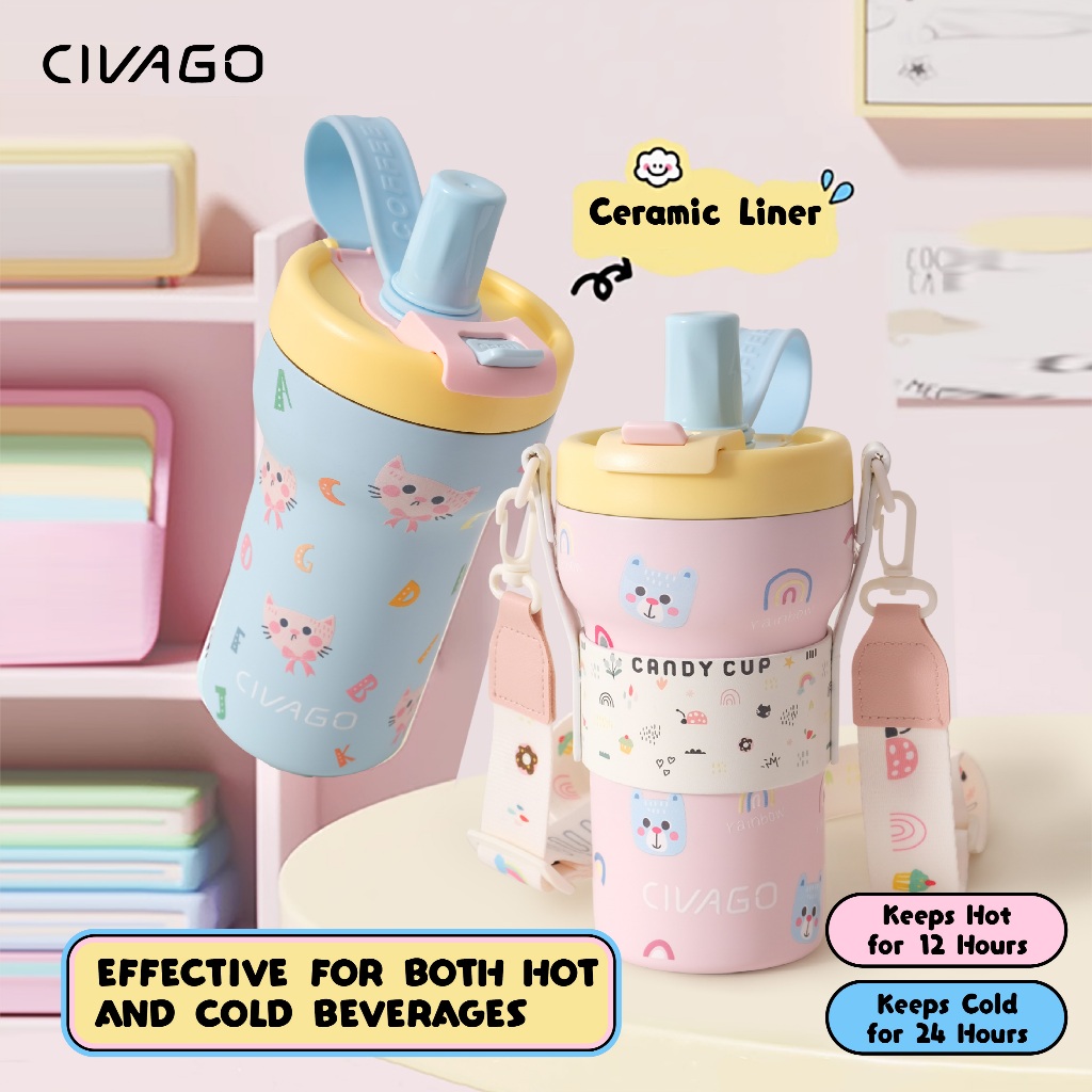 CIVAGO（22oz/660ml）Ceramic Vacuum Tumbler with Straw Cute Aesthetic ...