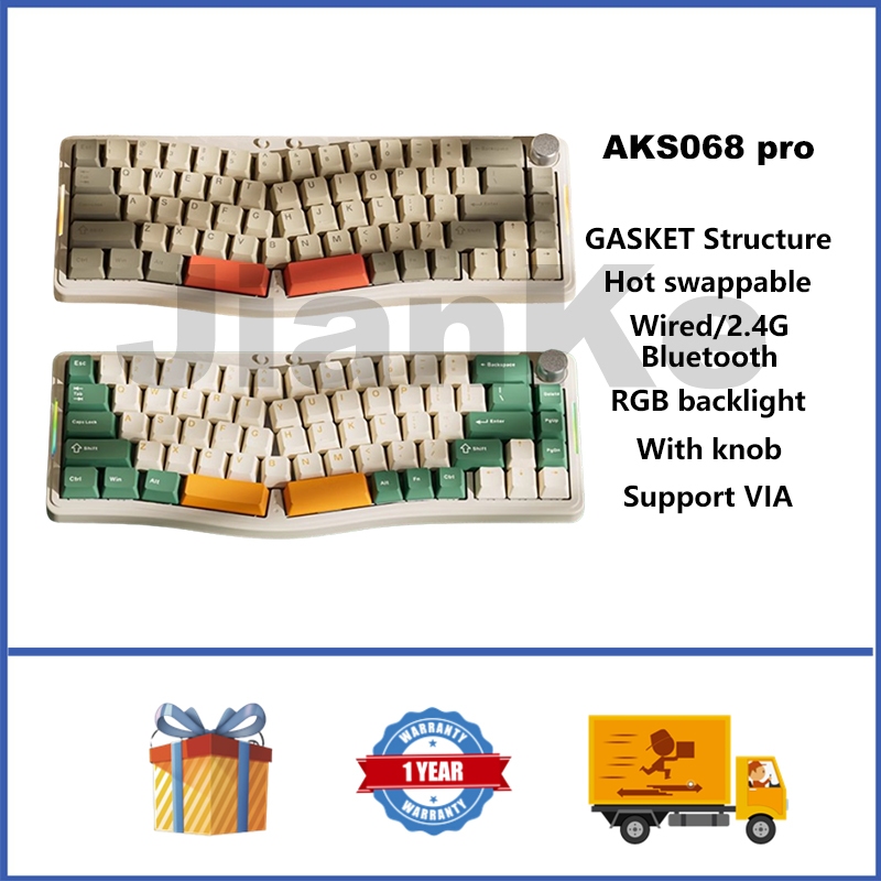 AJAZZ AKS068 Pro Wireless Mechanical Keyboard 65% Hot swappable RGB ...