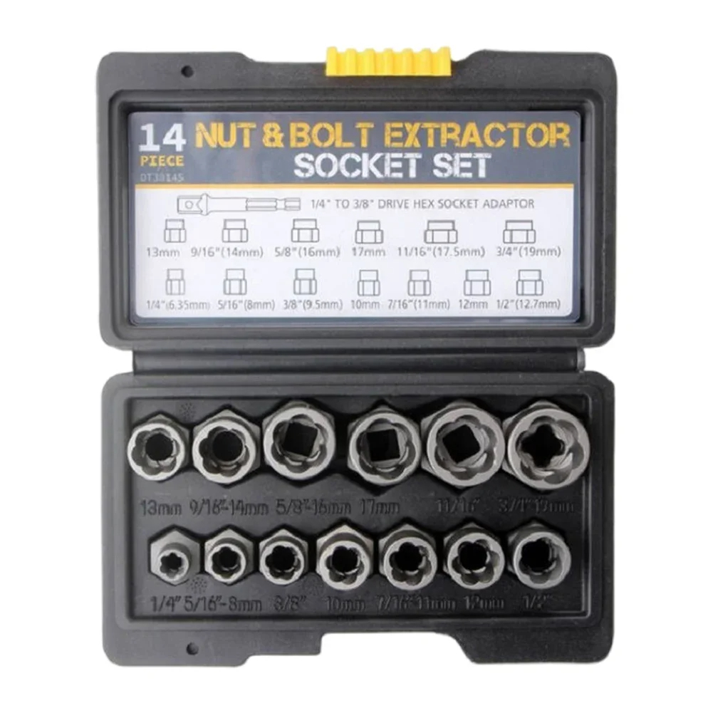 14PCS Impact Nut and Bolt Extractor Socket Set Damage Rust Screw Bolt Nut Remover Tools with 3/8 ...
