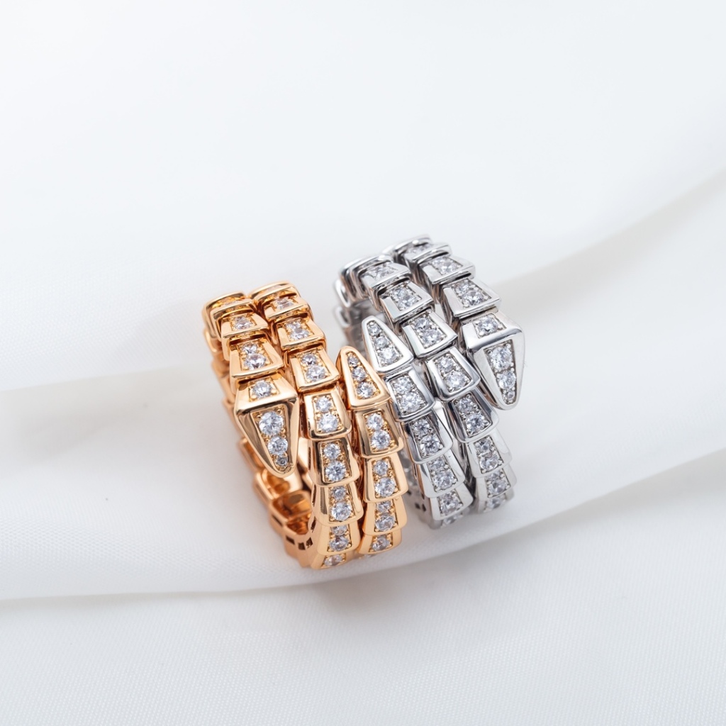New B&V double ring snake bone full of diamond elastic snake ring ...