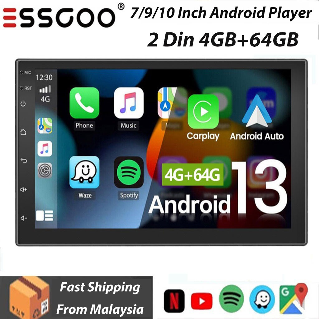 ESSGOO 4GB+64GB 10/9/7 inch Universal Android Car Stereo Bluetooth/GPS ...
