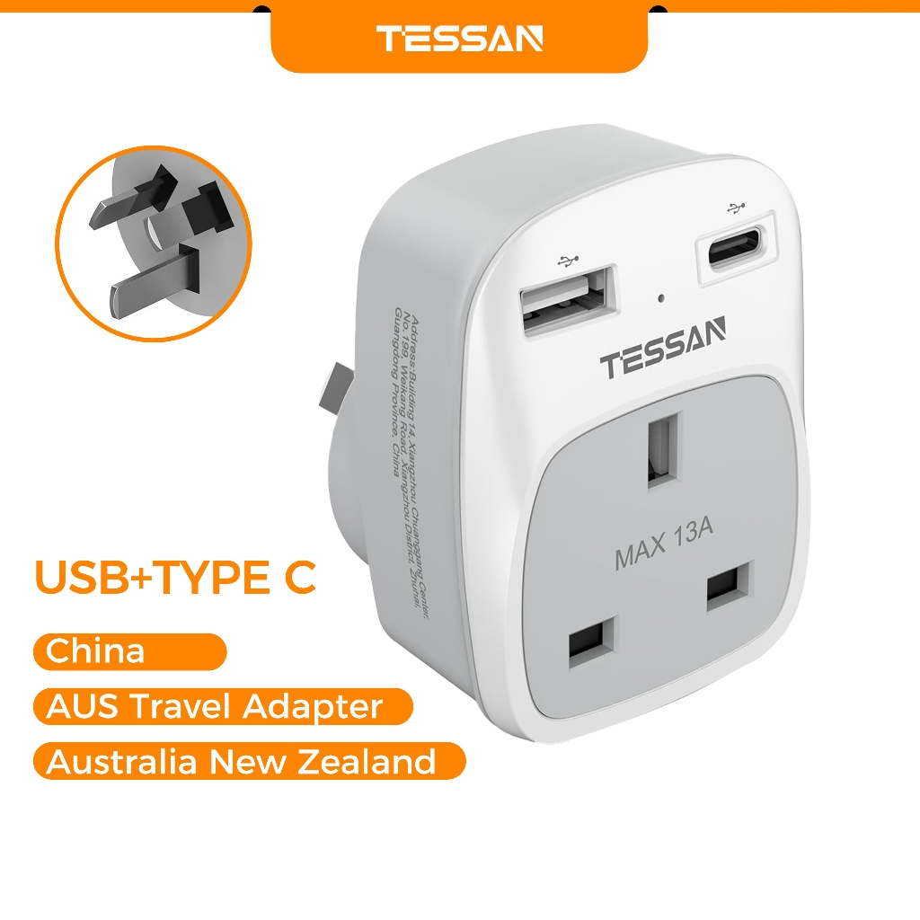 TESSAN China Plug Adapter with USB-A+USB-C,ustralia Travel Adapter ...