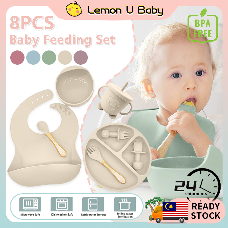 【Lemonu baby】8pcs Baby Feeding Set New Design Silicone Baby Feeding Set ...