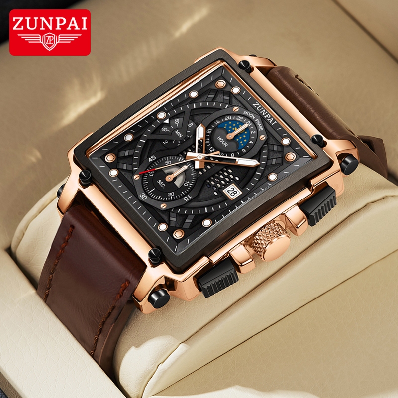 ZUNPAI Jam Tangan Lelaki Original Waterproof Stainless Steel Leather ...