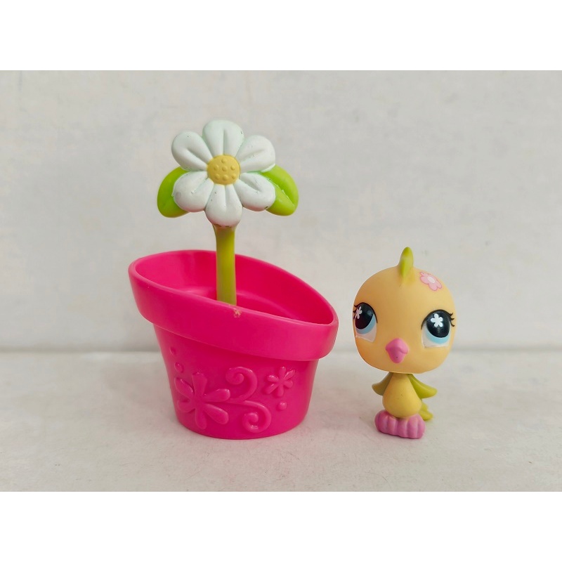 LPS Figure Yellow Green Parakeet #595 With Flower Pot Littlest Pet Shop ...