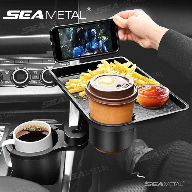 SEAMETAL Car Cup Holder Expander Multi-Function Drink Holder with Food Table 360-Degree ...