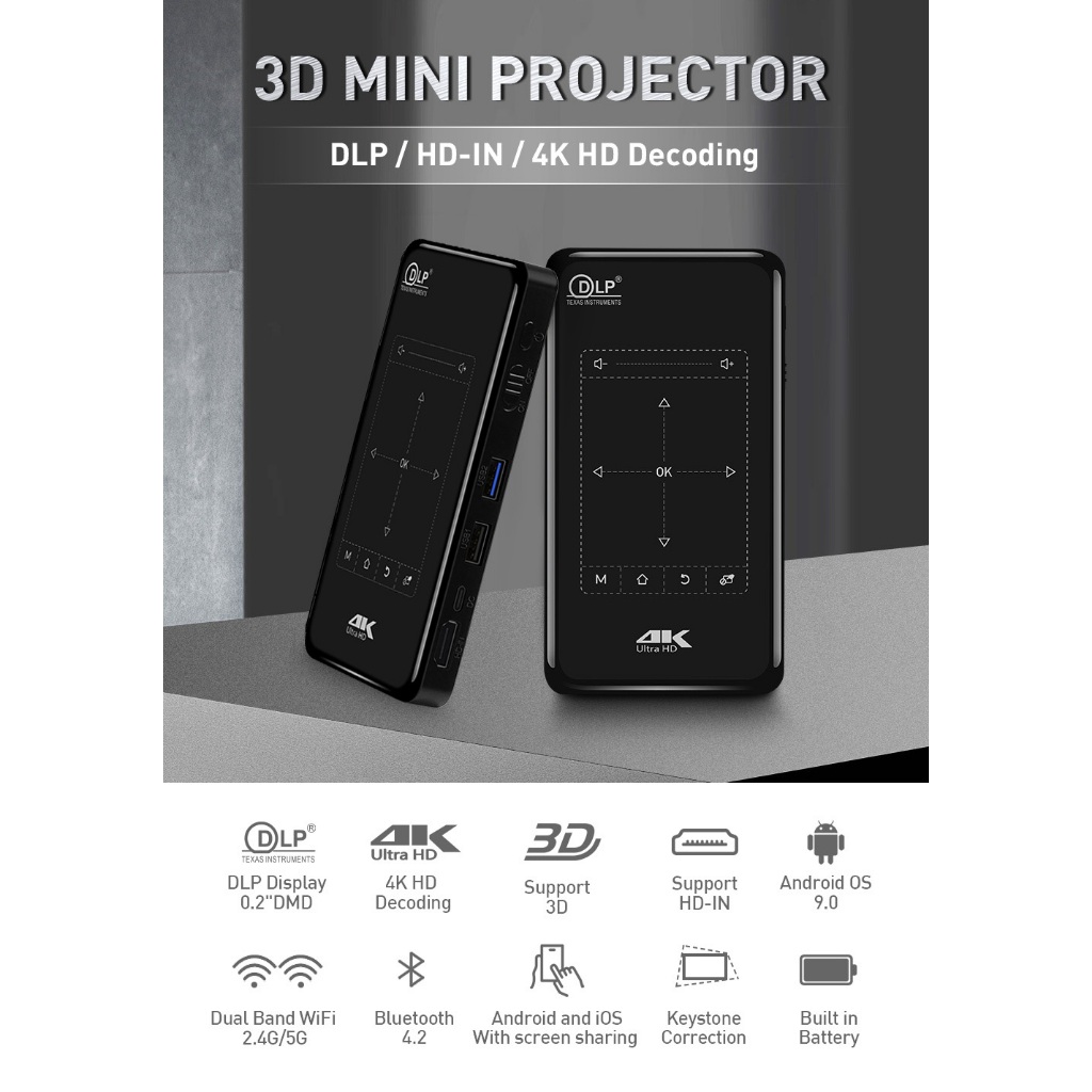 3D 4K decoding DLP portable projector | Shopee Malaysia