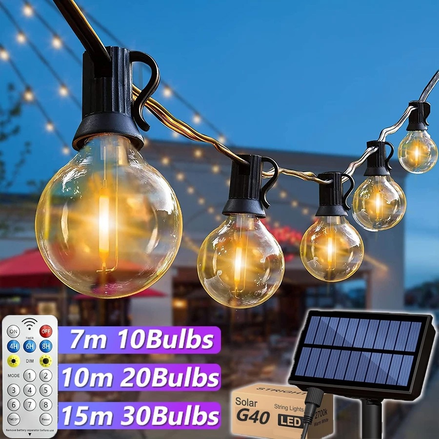 Powdeom G40 LED Solar String Lights Waterproof Outdoor Patio Globe ...