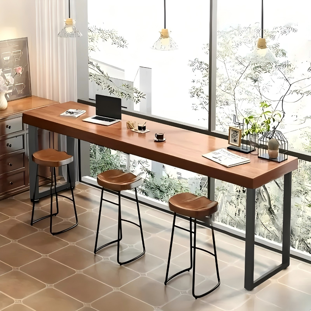 Bar table, high legged table, iron and wood bar, minimalist bar table ...