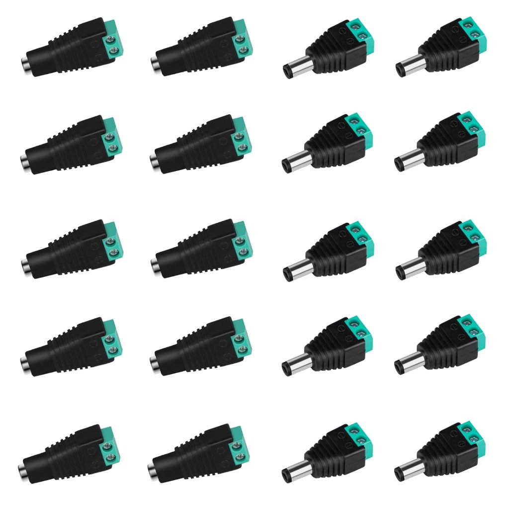 10 to 12V DC Power Connector 5.5mm x 2.1mm (10 x Male+10 x Female) DC Power Connector Suitable ...