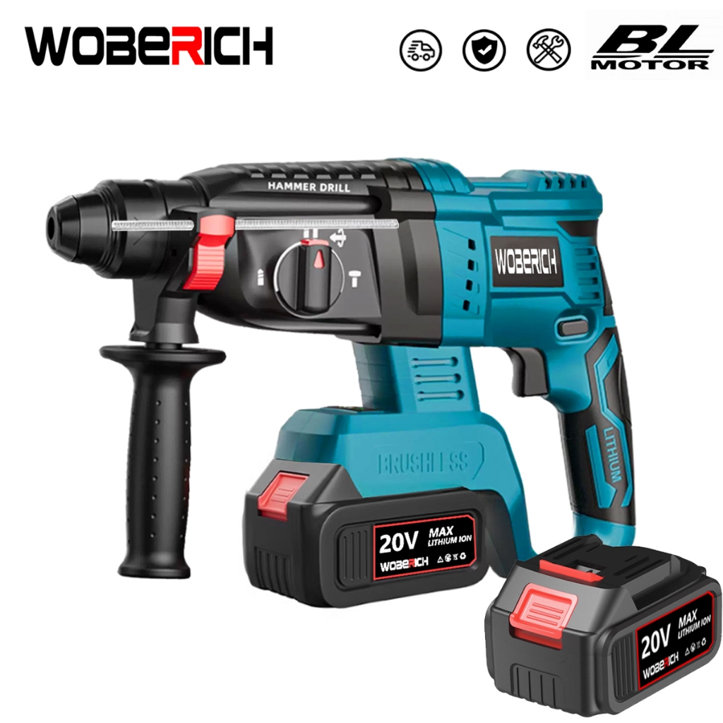 Brushless Cordless Rotary Hammer Drill Rechargeable Electric Hammer ...