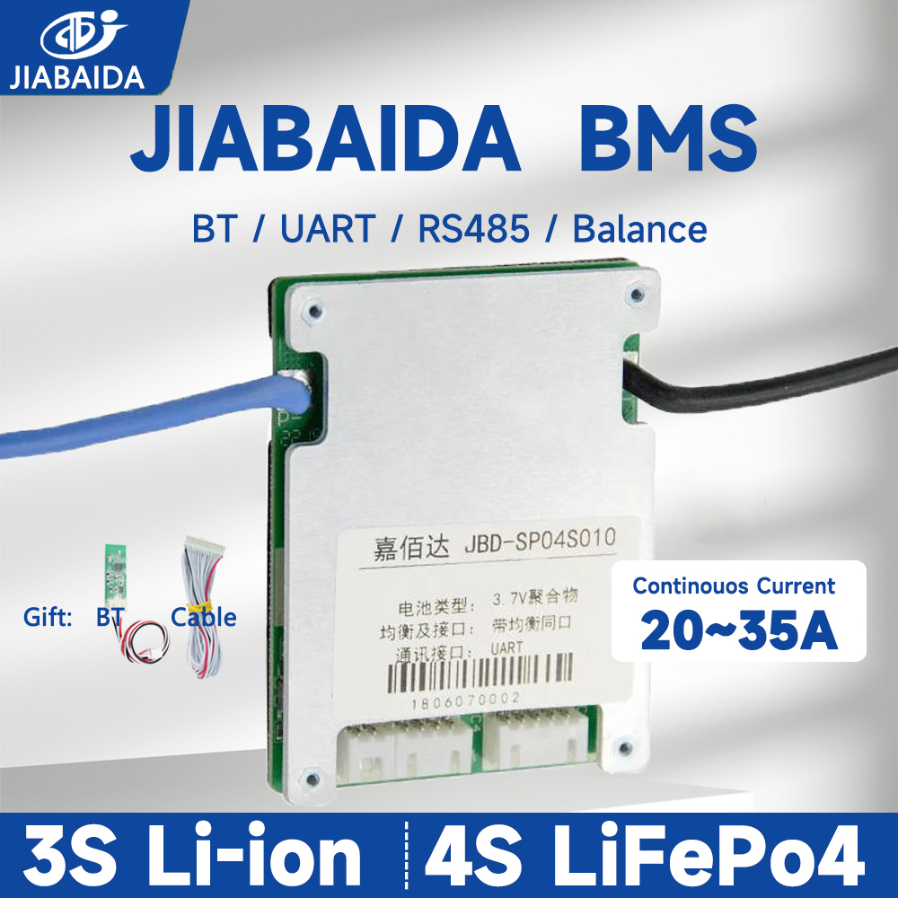 JIABAIDA Smart BMS 3S Li-ion 4S 12V LiFePo4 Lithium BT UART 20A 30A 35A Charge Balance JBD BMS ...