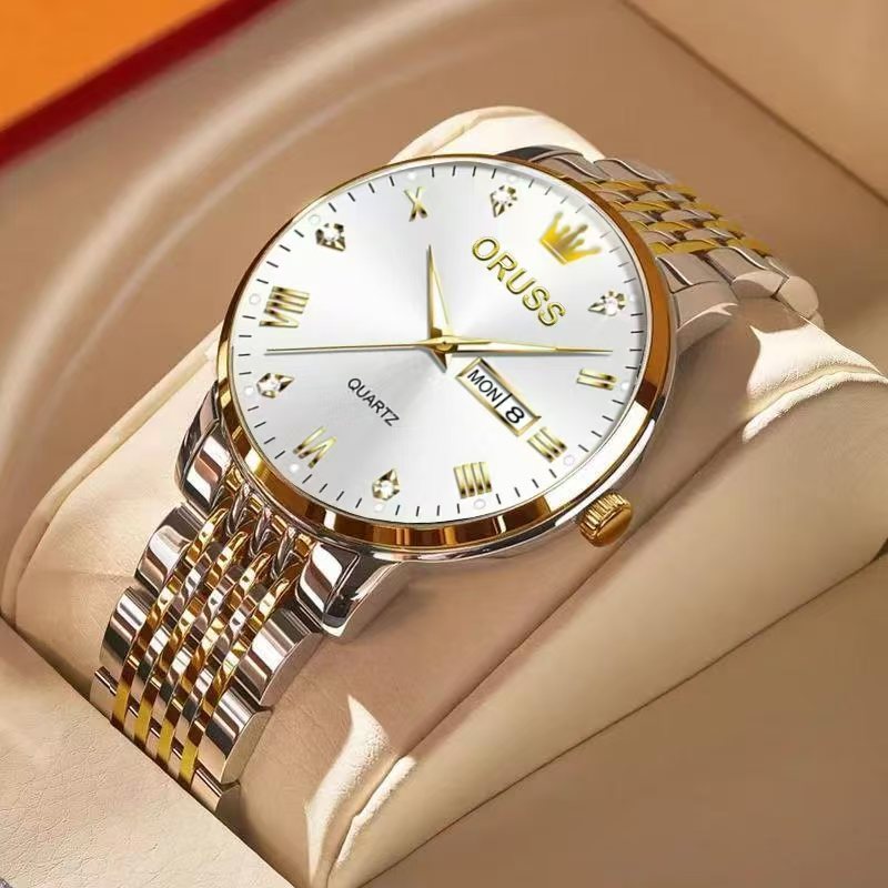 ORUSS Original Men Dual Calendar Luxury Stainless Steel Waterproof ...