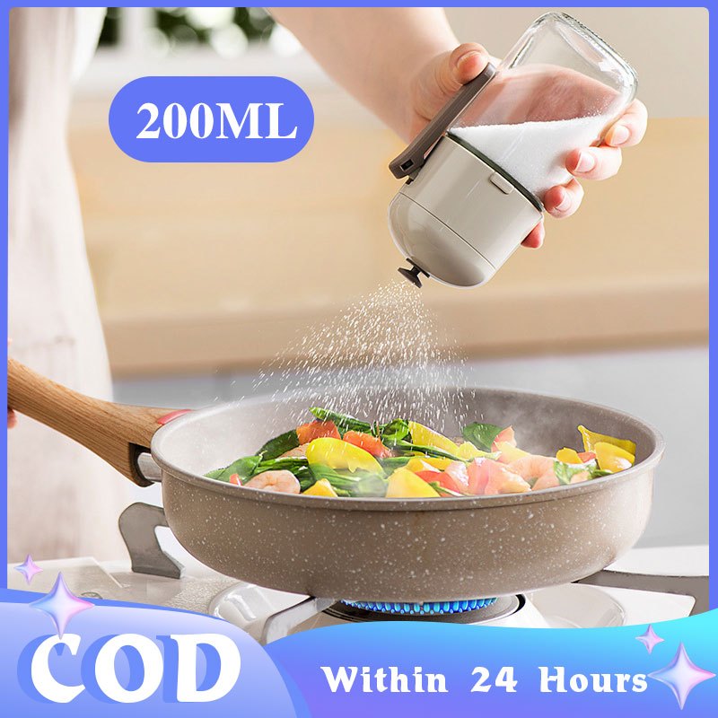 Salt Dispenser Glass Press Salt Bottle Spice Sugar Pepper Container ...