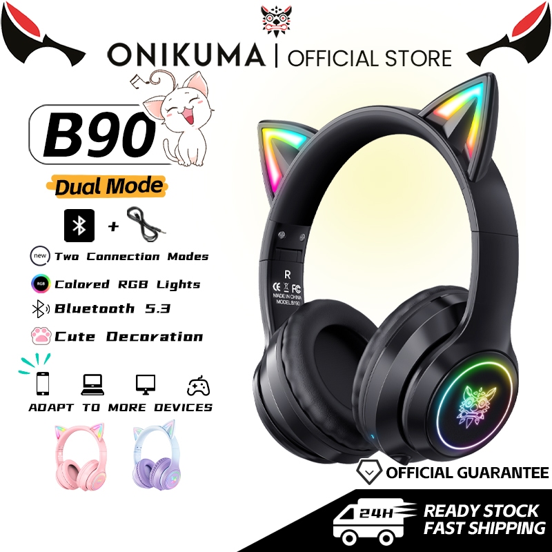 ONIKUMA B90 Bluetooth Headsets Cat Ear Wireless Wired Dual Mode RGB ...