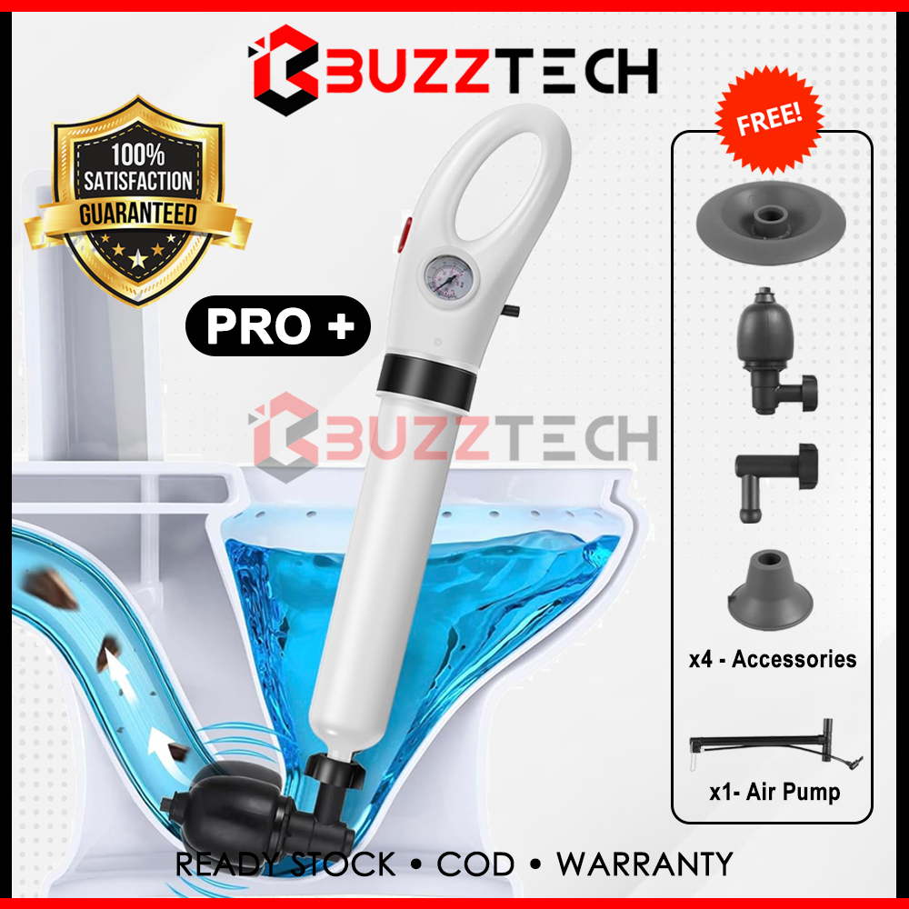 BuzzTech High Pressure Toilet Plunger Inflatable Pipe Plunger Air Pressure Pump Clog Remover ...