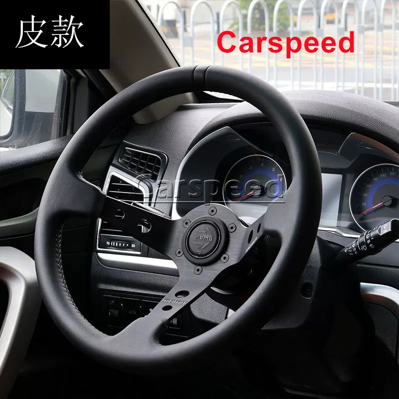 14inch Momo Black Edition Leather Drift Steering Wheel 345mm Diameter 90mm Deep Corn Racing ...