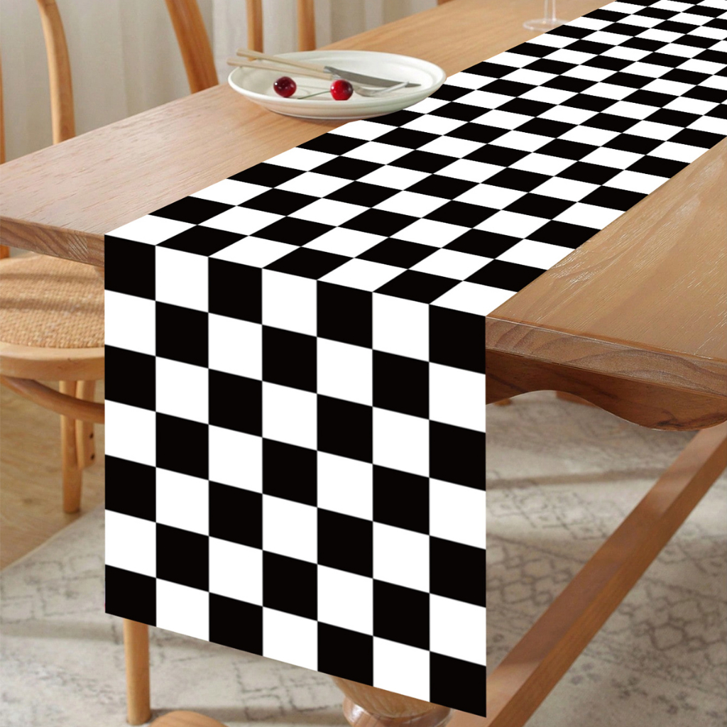 180*35cm Black White Plaid Table Runner PE Checkered Table Runner ...