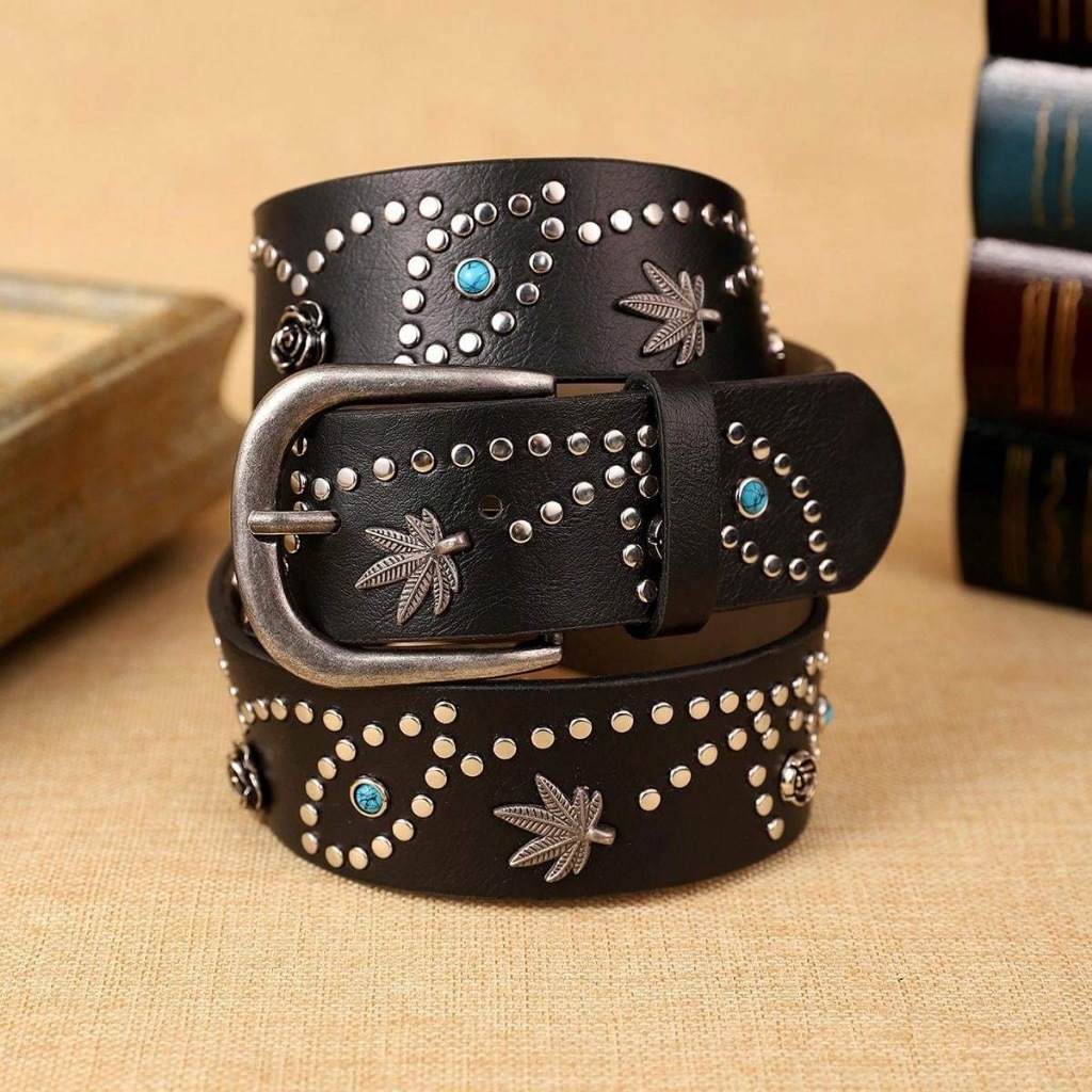 Rivet Flower Decoration Belt Retro Simple Jeans Belt | Shopee Malaysia