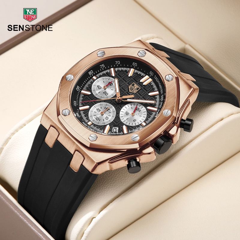 SENSTONE Jam Tangan Lelaki Original Waterproof Stainless Sports Rubber ...