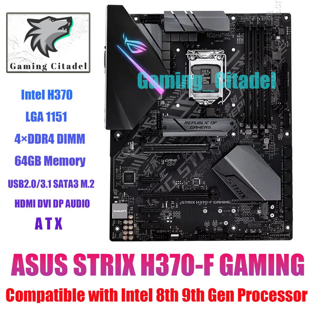 ASUS ROG H370-F ATX Motherboard DDR4 Supports Intel 8th 9th Gen ...