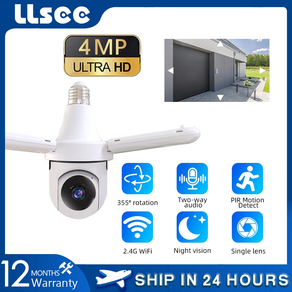 LLSEE 4MP 2K E27 Bulb Night Vision Two-Way PTZ Motion Tracking CCTV ...