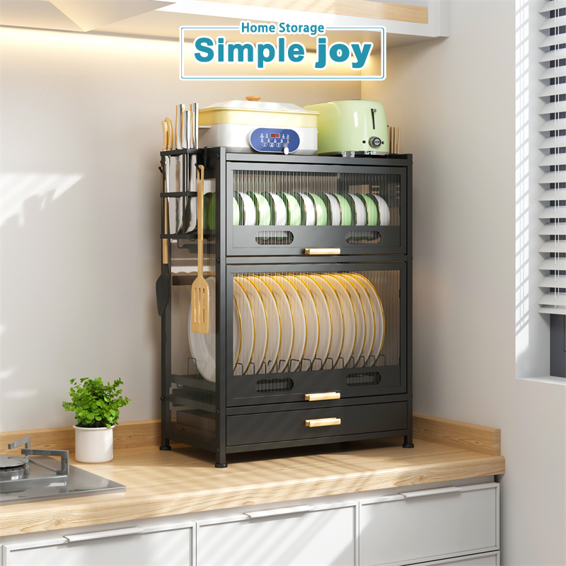 SimpleJoy Dish Cabinet Kitchen Dishware Cabinet Dish Rack with Cover ...
