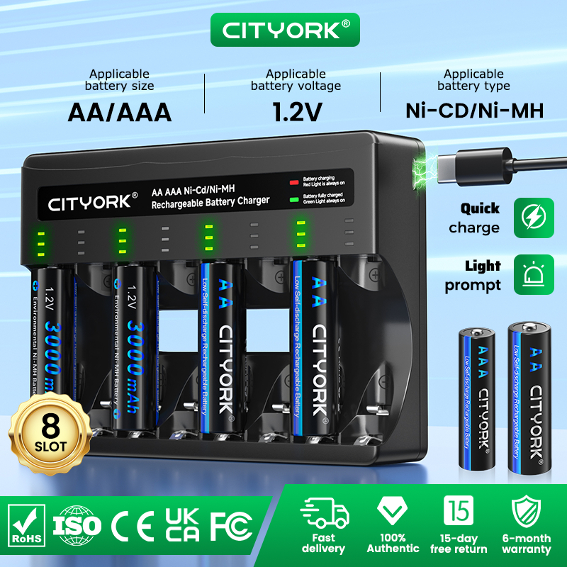 Cityork 8 Slot Battery Charger For 1.2V Rechargeable Battery AA AAA ...