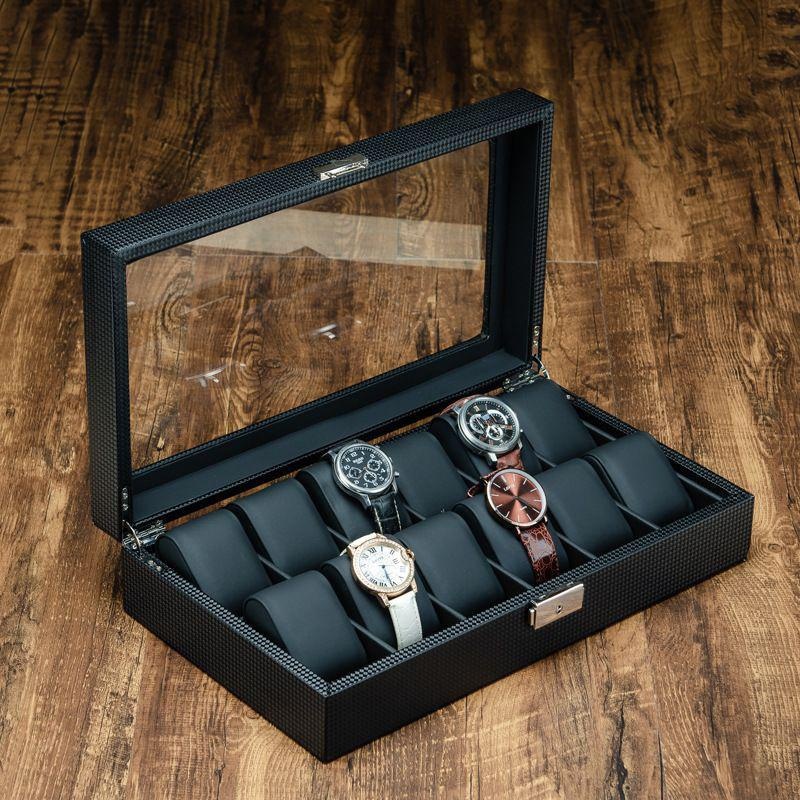 Ezego Carbon fiber leather watch box glass sunroof watch mechanical ...