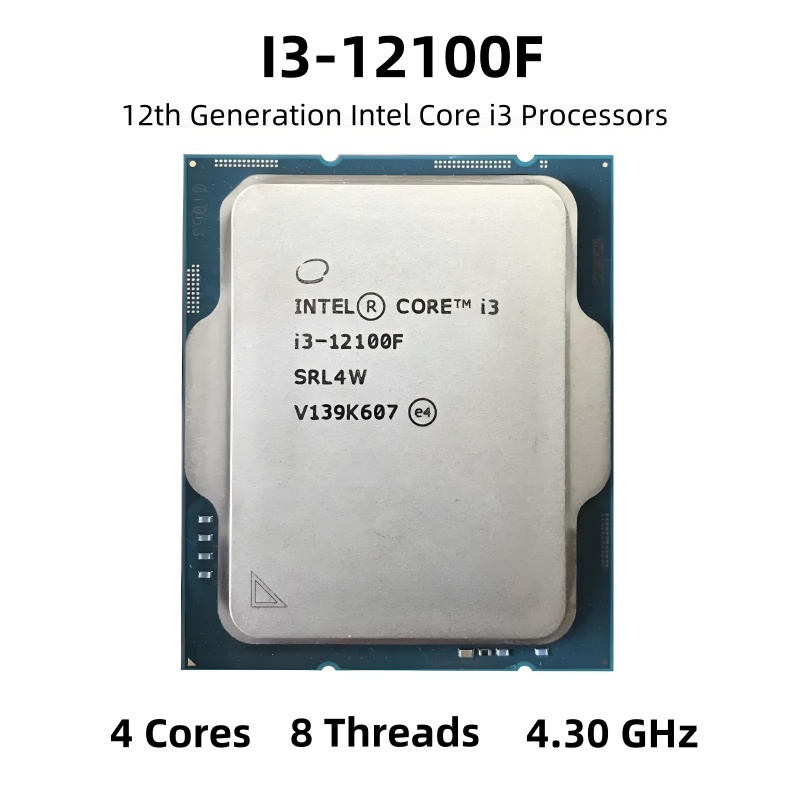 Intel Core i3-12100F Processor New 3.30 GHz 4 Cores 8 Threads 12 MB 12th Generation CPU Sockets ...