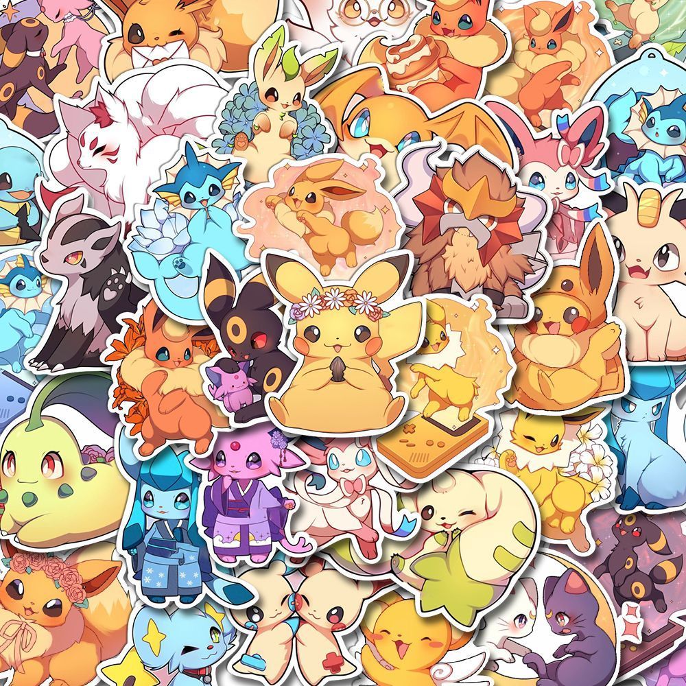 50pcs Cute Pokemon Sticker Pikachu Eevee Meowth Decoration Stickers DIY ...