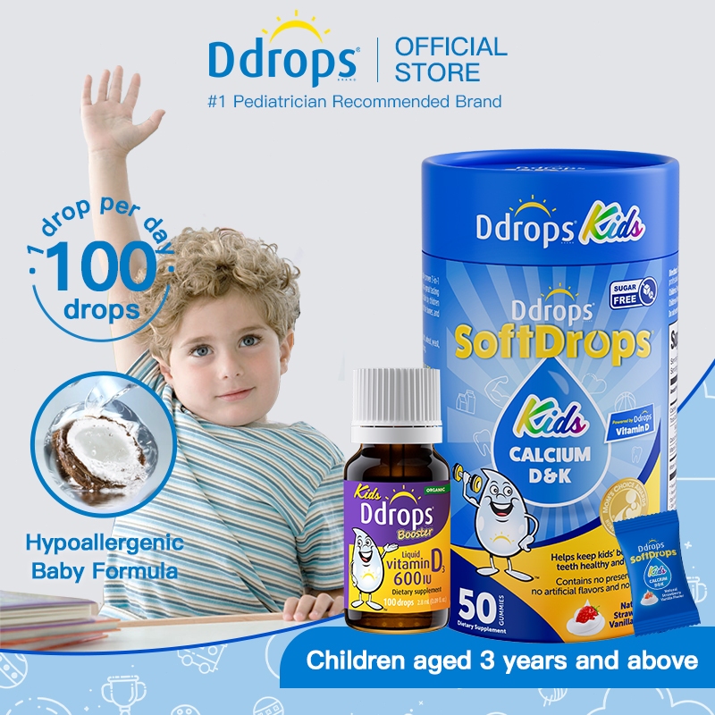 Ddrops Kids Growth & Bone Health Combo. Liquid Vitamin D3 600IU + Calcium D3 & K2 Gummies ...