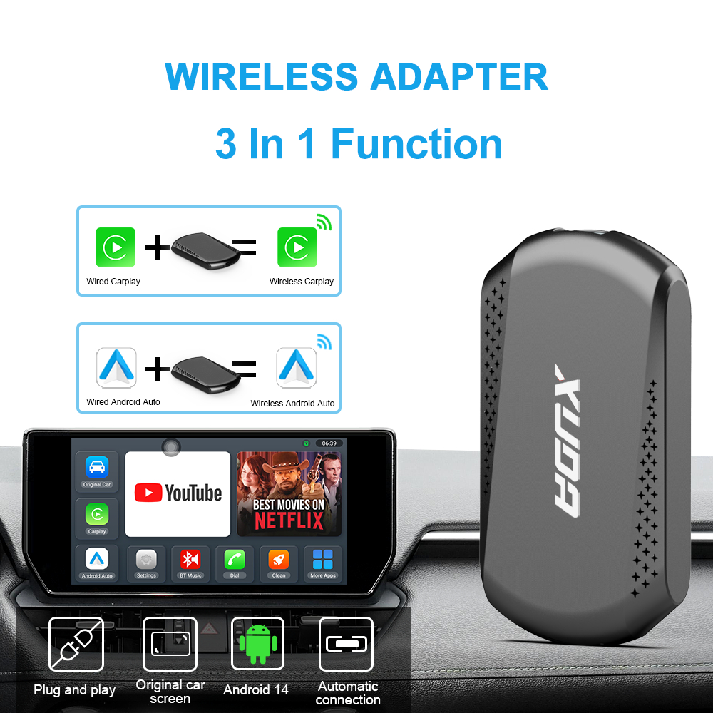 XUDA 2025 New Android 14 3In1 CarPlay Ai Box Wireless Android Auto USB ...