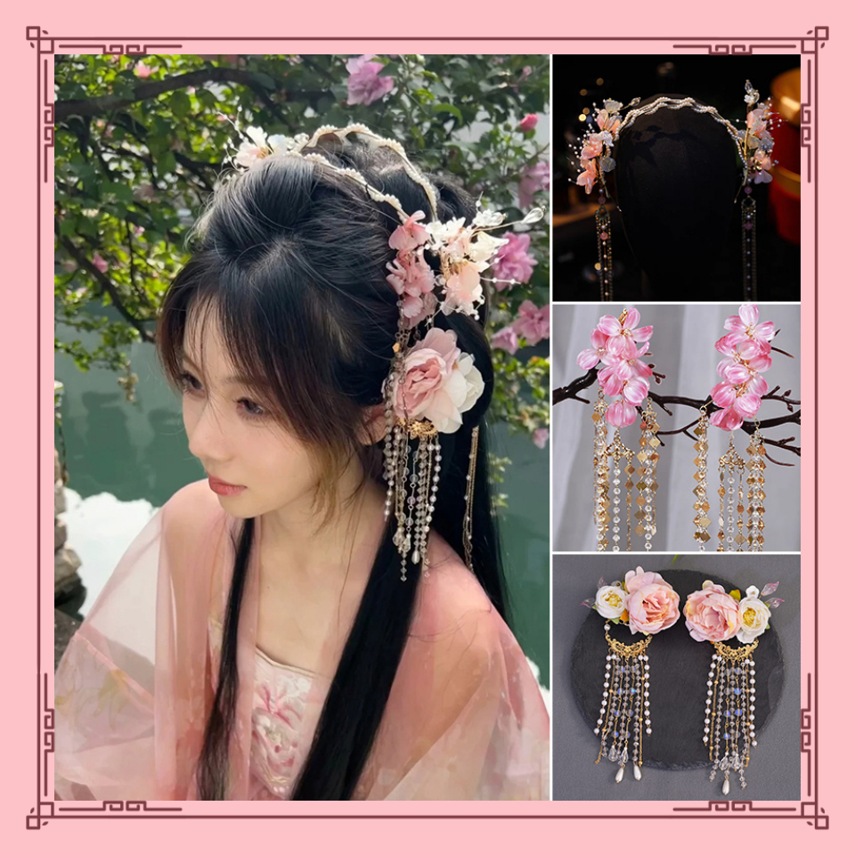 Chinese-style Hanfu Headdress,Pearl Tassel Ribbon Metal Fairy Headband ...