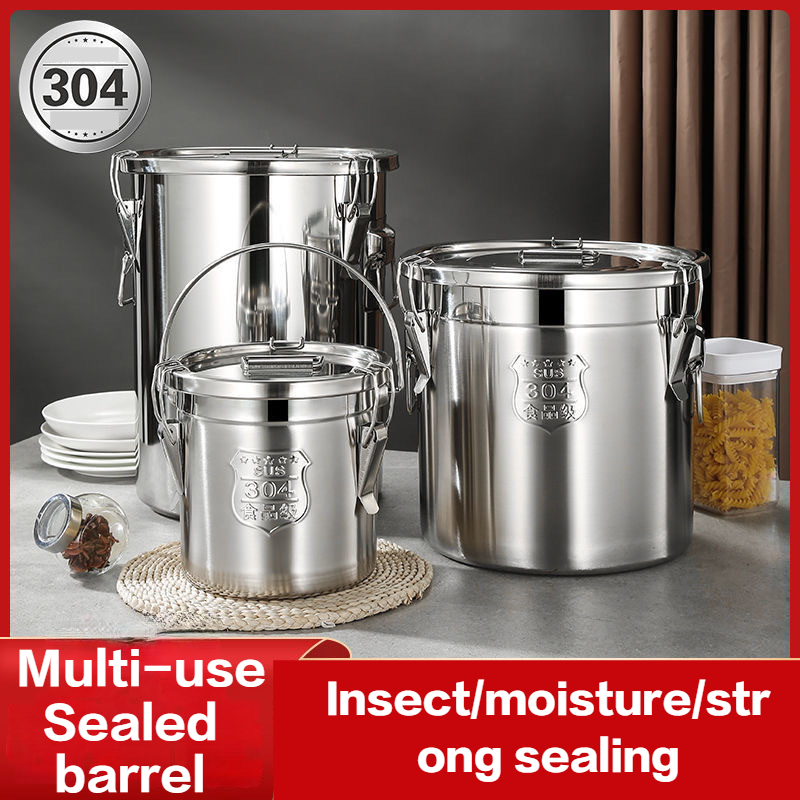 304 Stainless Steel Sealed Barrel Thickened Rice Barrel Buckle Soup ...
