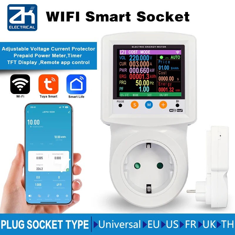 Voltage current power meter WIFI control circuit protection socket Over ...