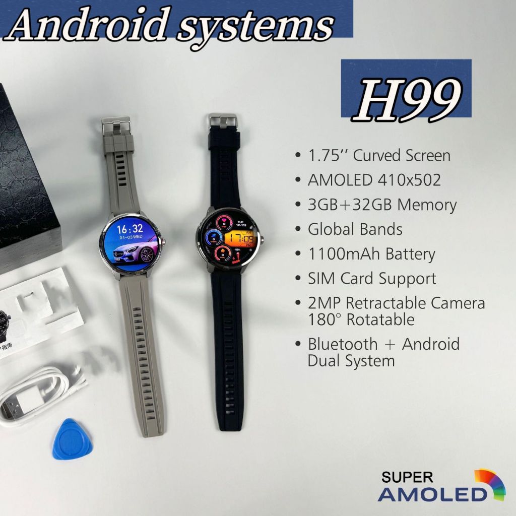 Android Smart Watch H99 4G SIM Card Smart Phone Watch AMOLED Rotating ...