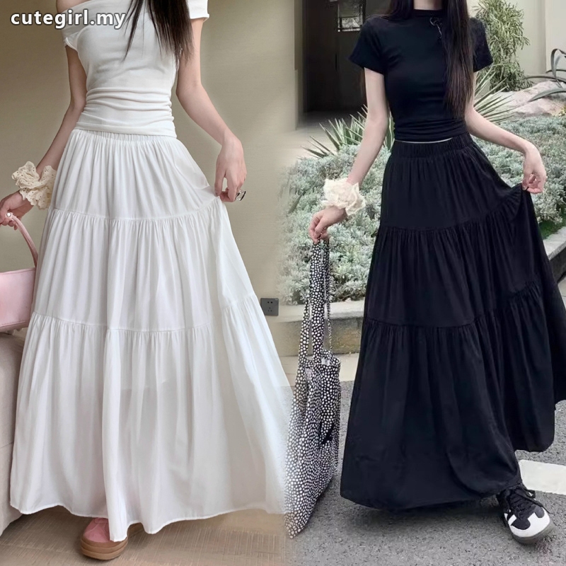Korean Style Skirt White Cute Skirt Kembang Casual Skirt Putih Loose ...