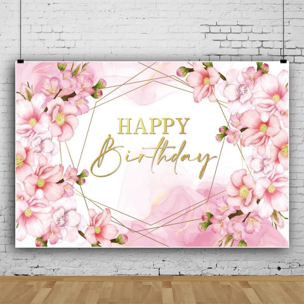Happy Birthday Photography Backdrop Pink Cherry Blossom Flower ...