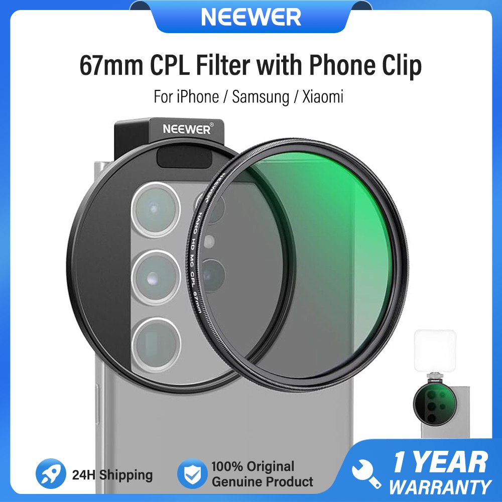 NEEWER FL-41 67MM HD CPL FILTER WITH COLD SHOE METAL PHONE CLIP ...