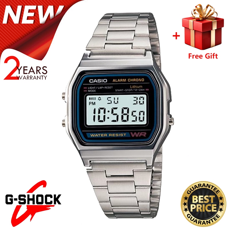 ( 2 YEARS WARRANTY ) Jam Tangan Lelaki Casio Vintage A158WA-1D Digital Silver Stainless Steel ...