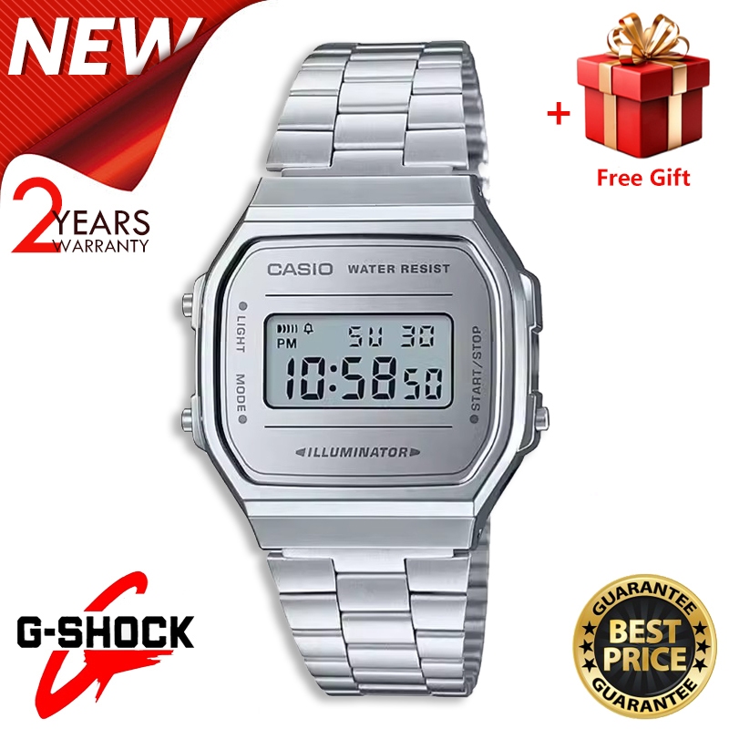 ( 2 YEARS WARRANTY ) Jam Tangan Lelaki Casio Vintage A168WEM-7D Digital Silver Stainless Steel ...