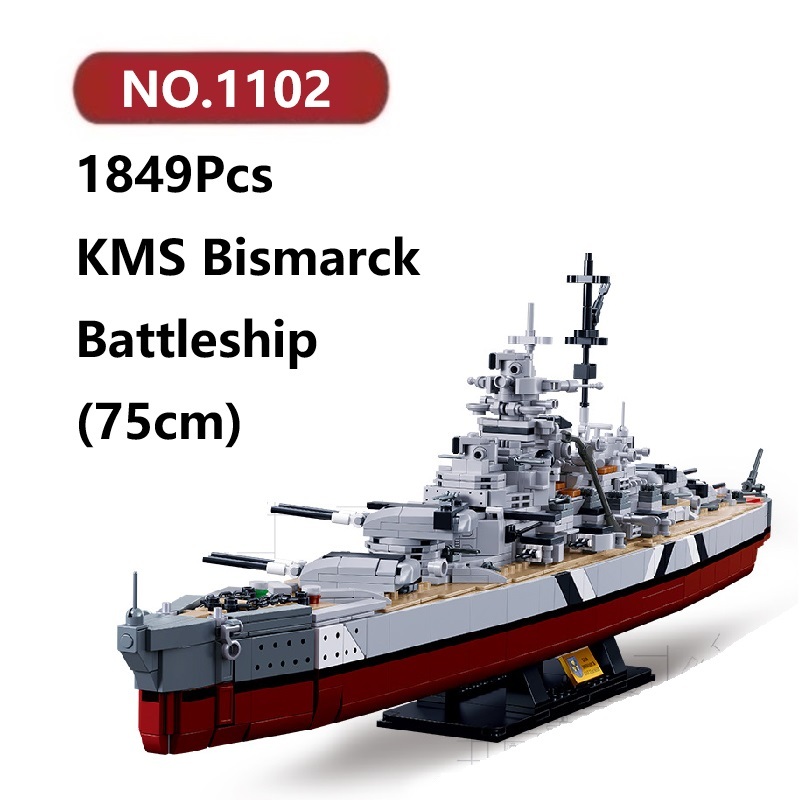 KMS Bismarck Battleship(75cm)Building Blocks 1849 Pcs Sluban Ship ...