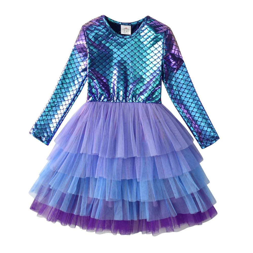 Mermaid Party Pageant Dress Long Sleeve Fish scale Costume for Girls ...