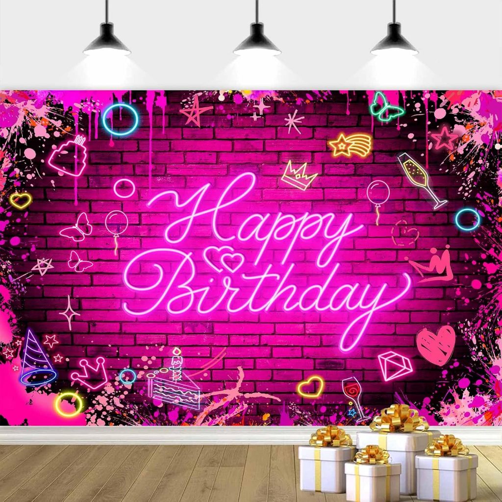 5x3ft Pink Birthday Party Background, Neon Colorful Graffiti Birthday ...