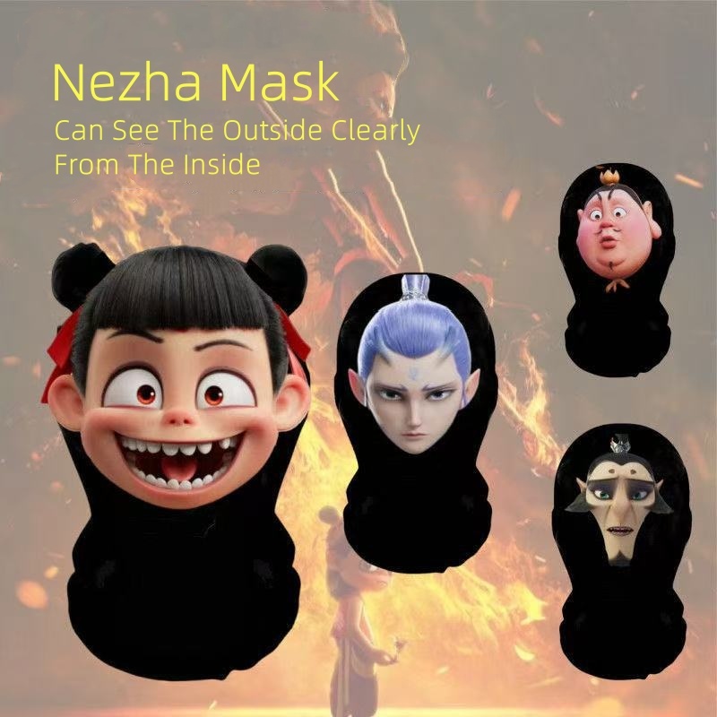 Cartoon Nezha 3D Printed Face Mask Funny Expression Men's Sunscreen ...