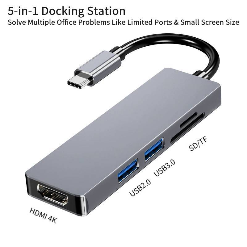 5-in-1 USB Type-C Hub Multi-Port Adapter with HDMI, USB, Ethernet, and ...